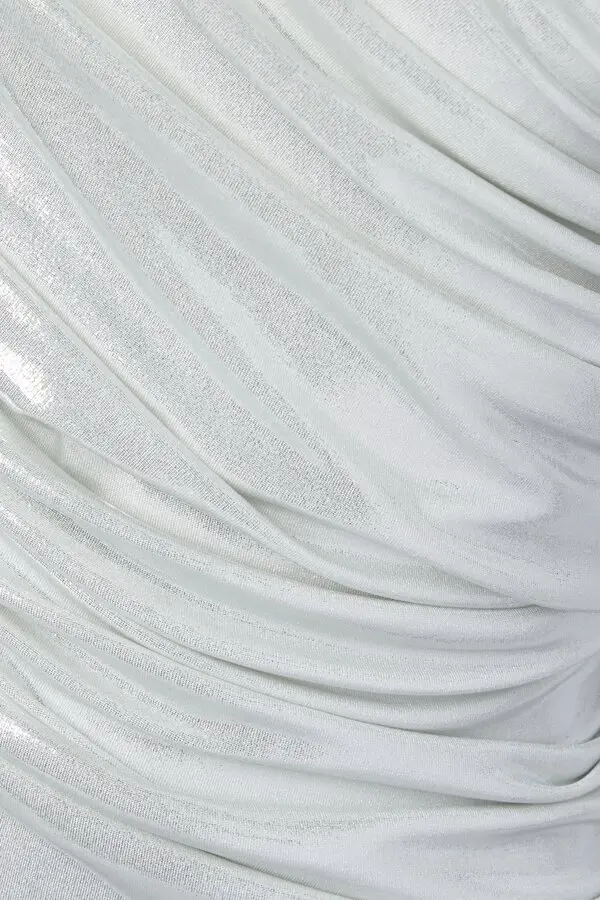 Norma Kamali Diana One-sleeve Draped Ruched Stretch-lamé Dress