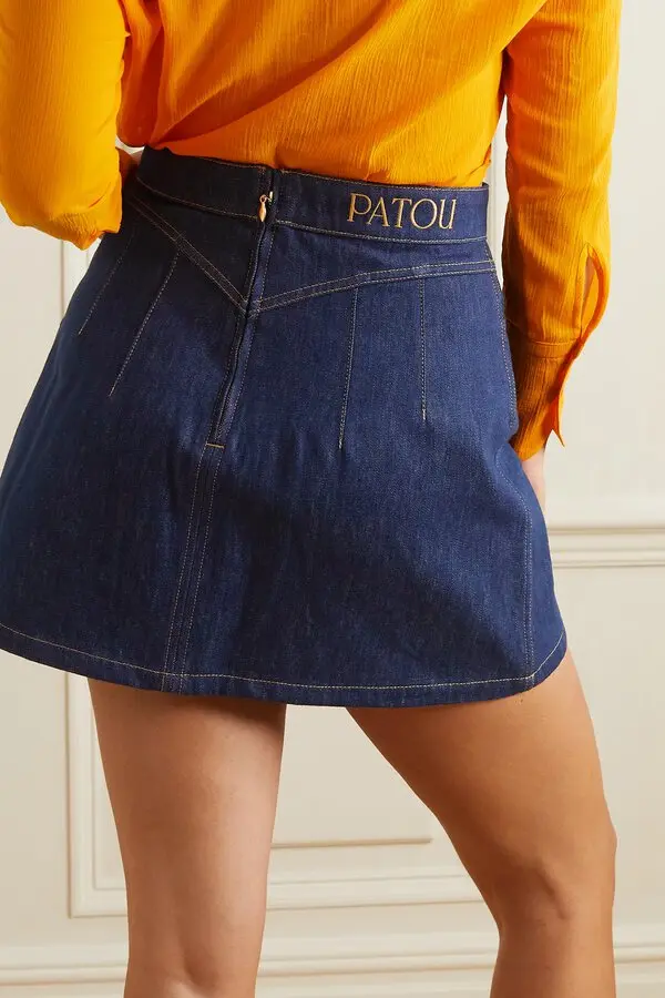 PATOU Embellished Topstitched Denim Mini Skirt - Blue