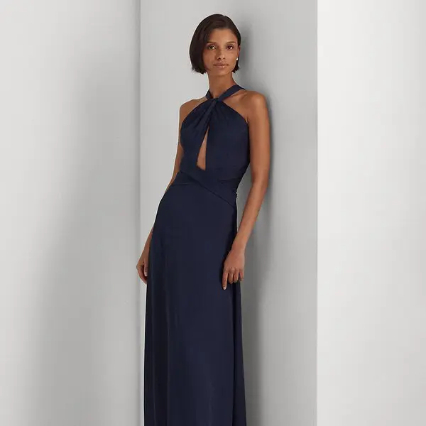 Ralph Lauren Satin Halter Gown - French Navy | Editorialist