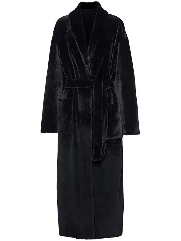 Prada Belted-waist Shearling Coat
