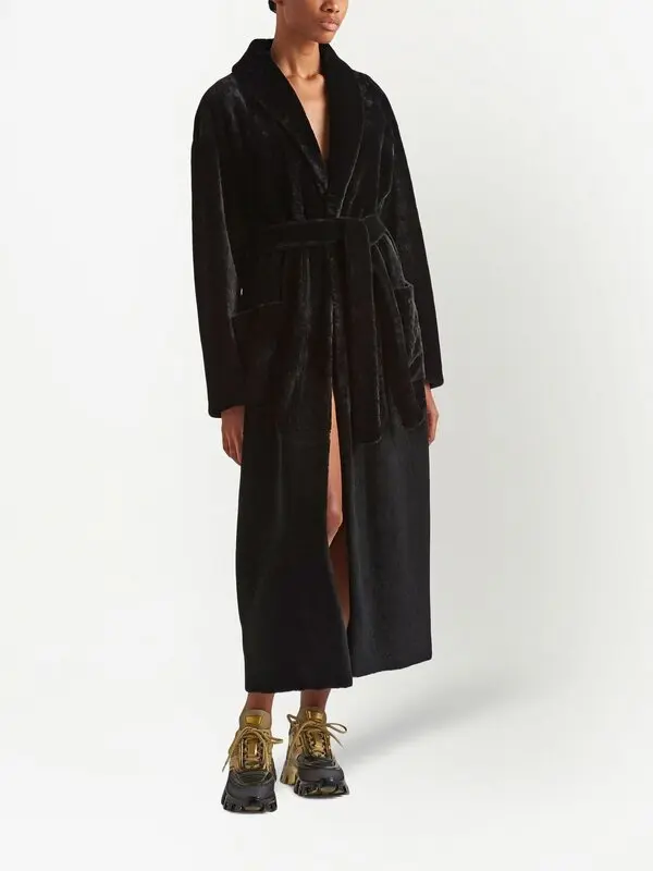 Prada Belted-waist Shearling Coat