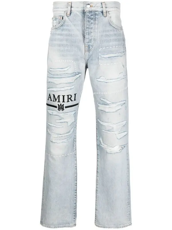Amiri Logo-embroidered Ripped Jeans