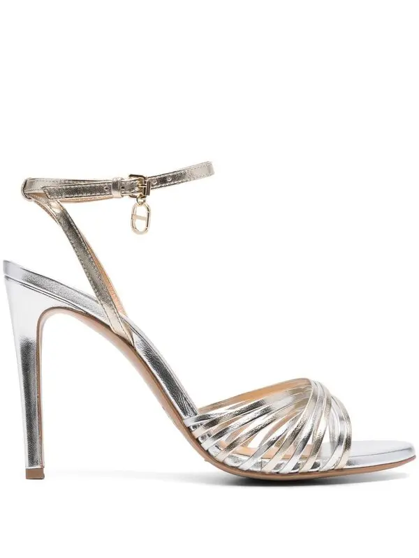 TWINSET Metallic-effect Calf-leather Stiletto Sandals - Silver
