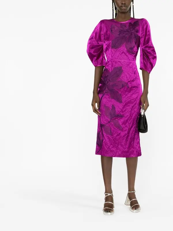 Erdem Floral-embroidered Puff-sleeve Midi Dress