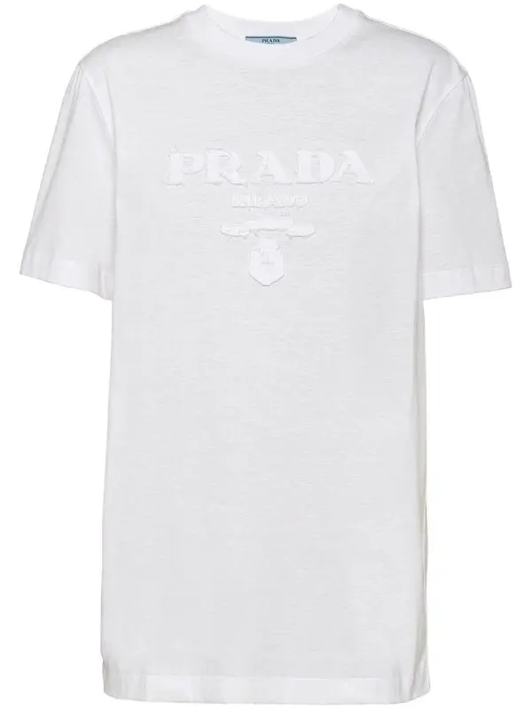 Prada Embroidered Jersey T-shirt - White | Editorialist