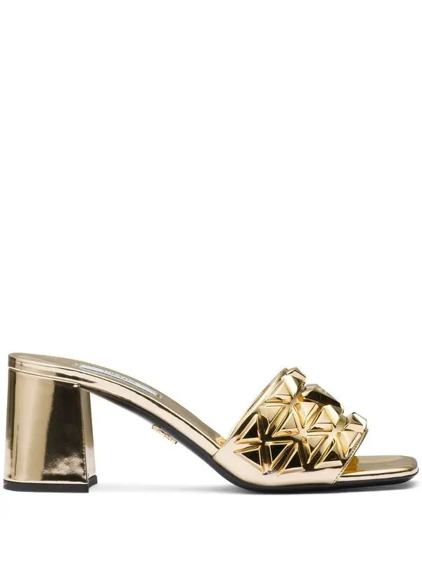 Prada 65mm Metallic-effect Studded Mules