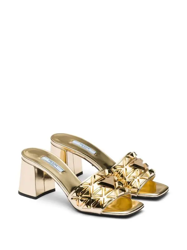 Prada 65mm Metallic-effect Studded Mules