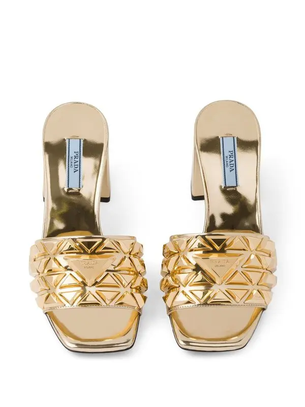 Prada 65mm Metallic-effect Studded Mules