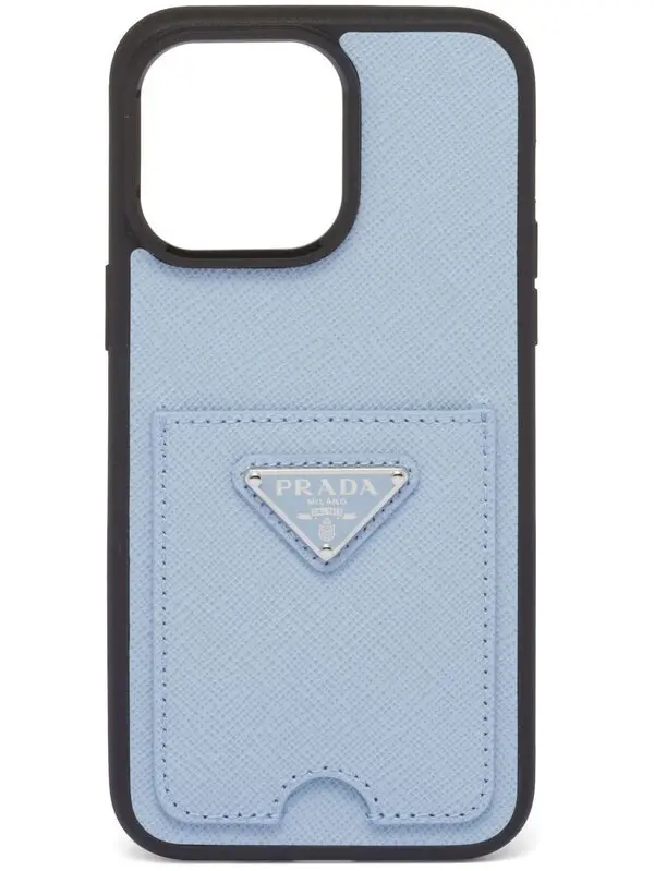 Prada Leather Iphone 14 Pro Max Case - Blue | Editorialist