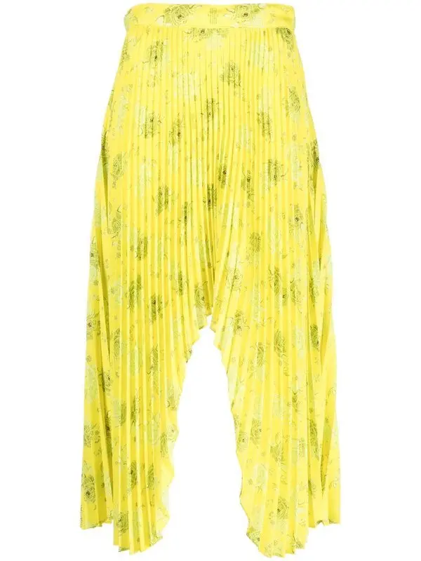 Rokh Arch Pleated Midi Skirt - Yellow