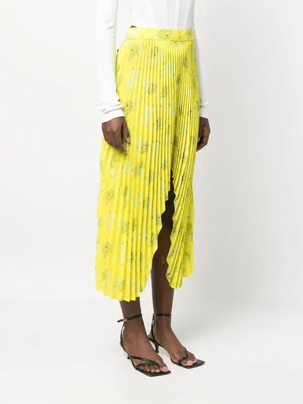 Rokh Arch Pleated Midi Skirt - Yellow