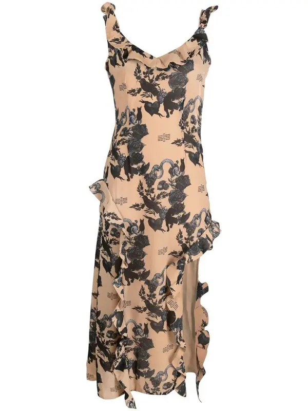 Rokh Ruffle Detail Long Dress - Neutrals