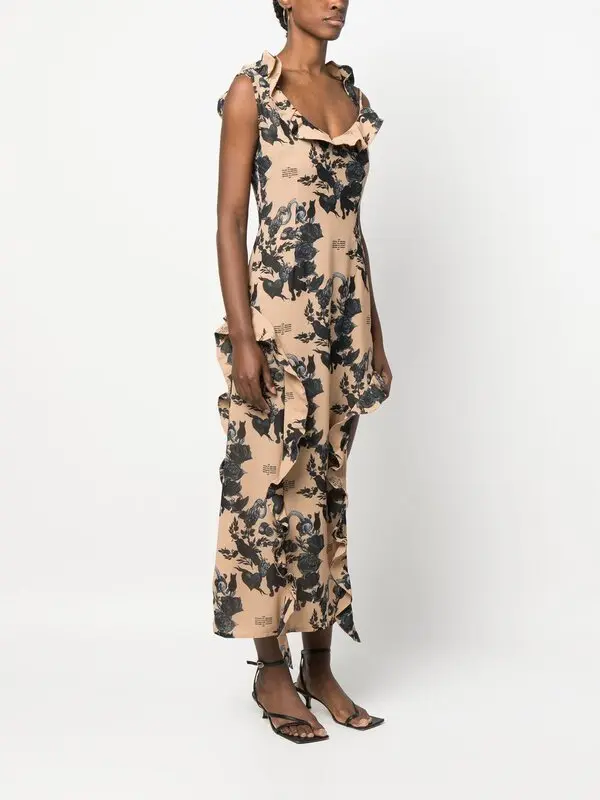 Rokh Ruffle Detail Long Dress - Neutrals
