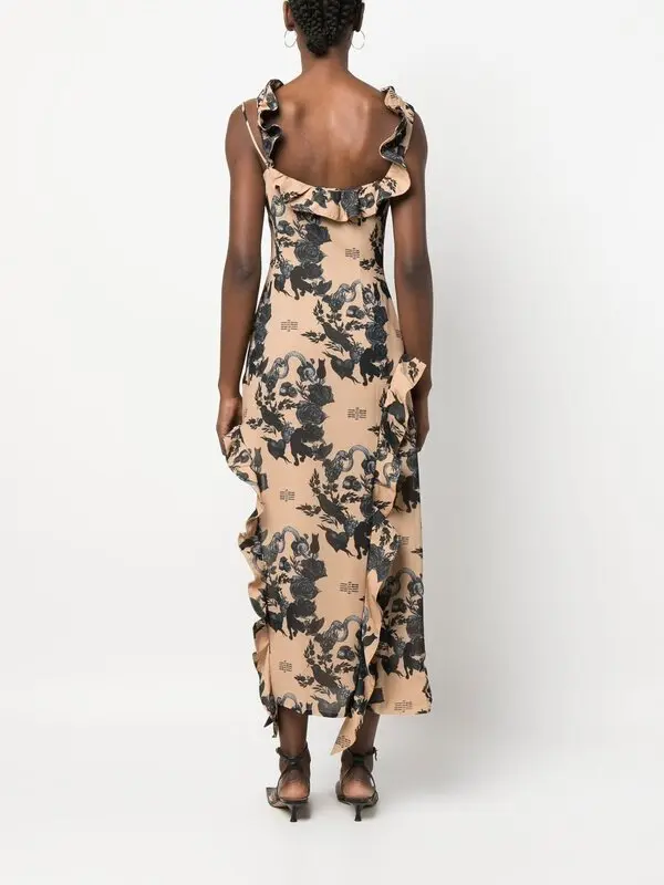 Rokh Ruffle Detail Long Dress - Neutrals