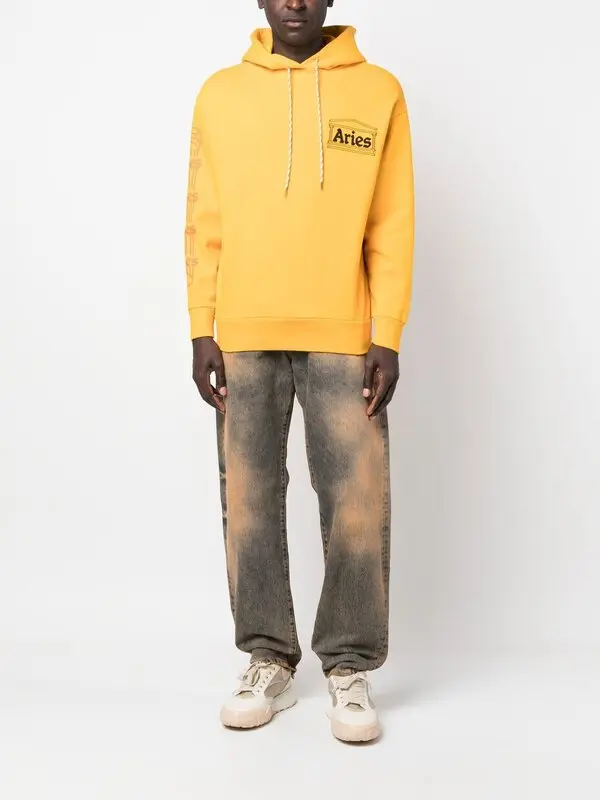 Aries Embroidered-logo Pullover Hoodie - Yellow