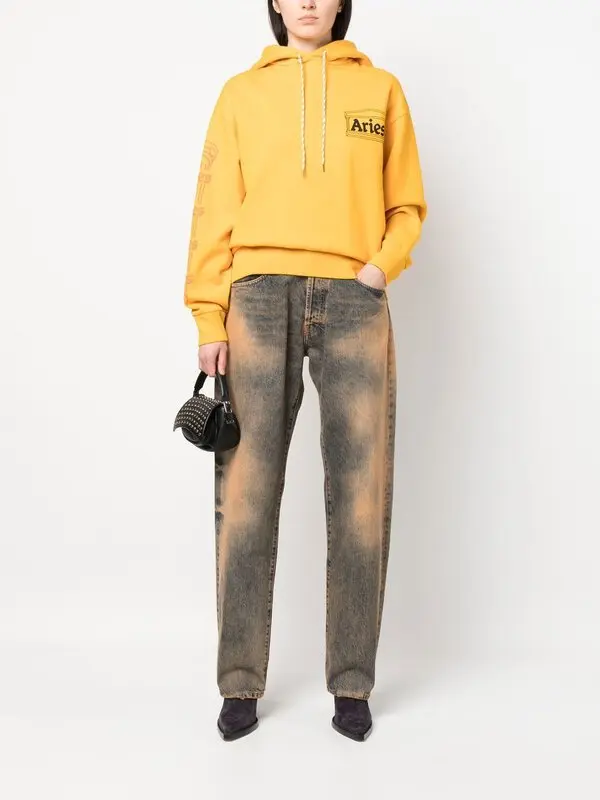 Aries Embroidered-logo Pullover Hoodie - Yellow