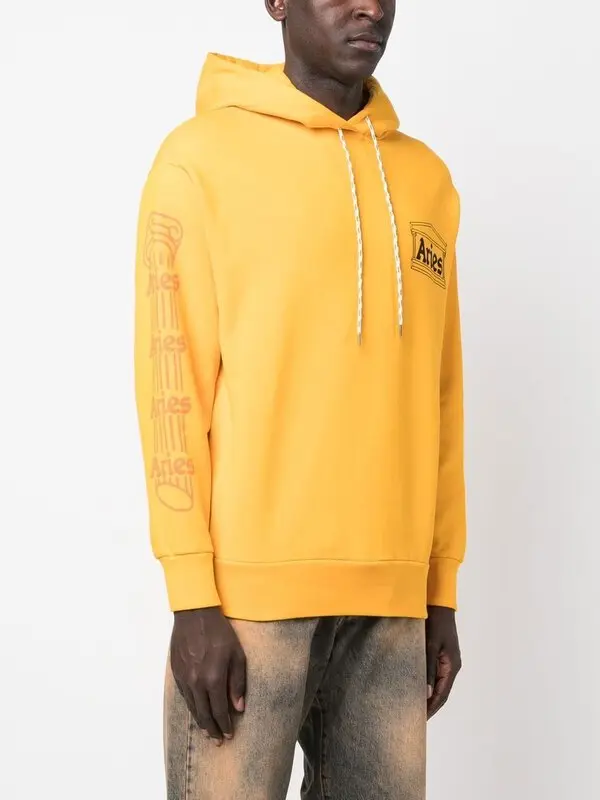 Aries Embroidered-logo Pullover Hoodie - Yellow
