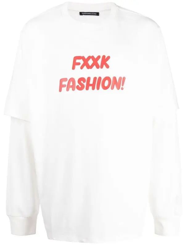 GROUND ZERO Slogan-print Double-sleeved T-shirt - White