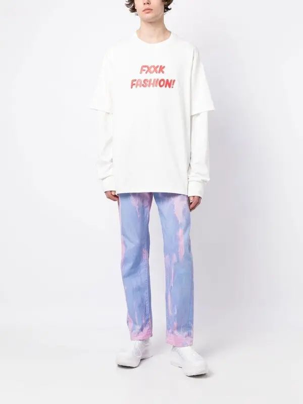 GROUND ZERO Slogan-print Double-sleeved T-shirt - White