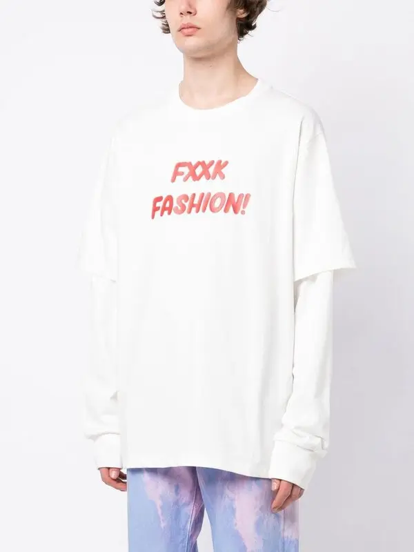 GROUND ZERO Slogan-print Double-sleeved T-shirt - White