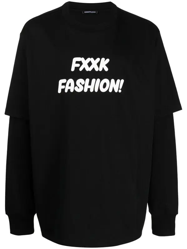 GROUND ZERO Slogan-print Double-sleeved T-shirt - Black