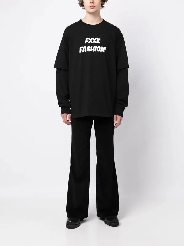 GROUND ZERO Slogan-print Double-sleeved T-shirt - Black