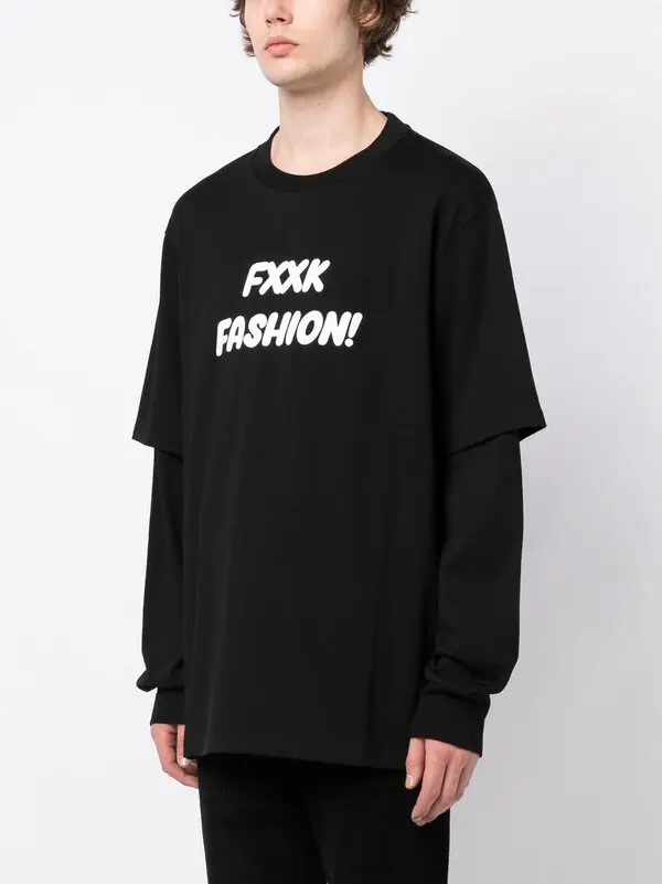 GROUND ZERO Slogan-print Double-sleeved T-shirt - Black