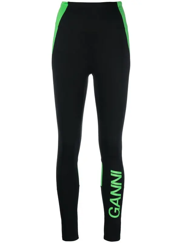 GANNI Logo-print Panelled Leggings - Black