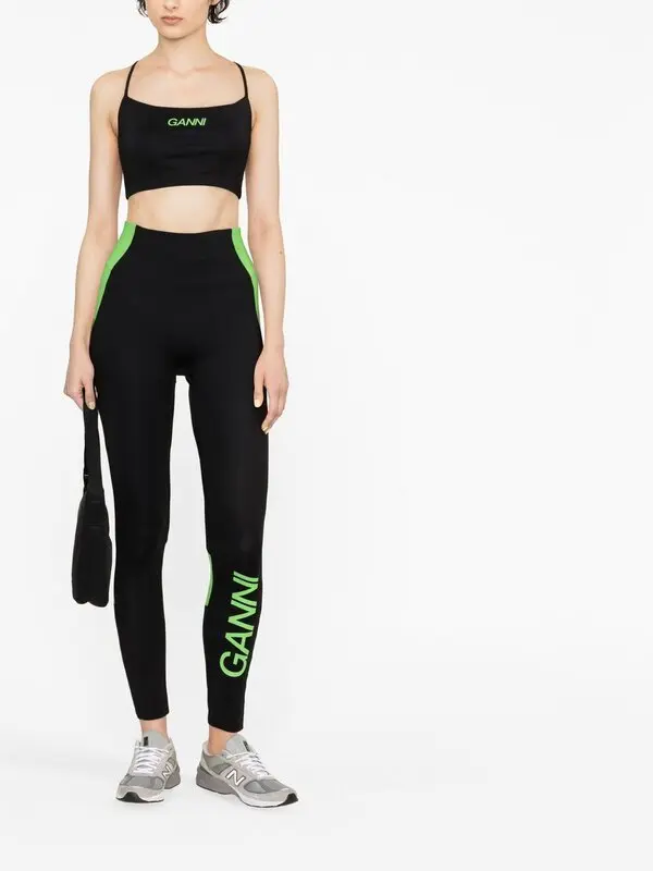 GANNI Logo-print Panelled Leggings - Black
