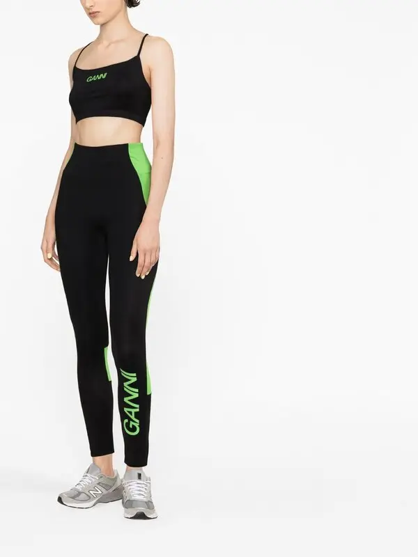 GANNI Logo-print Panelled Leggings - Black