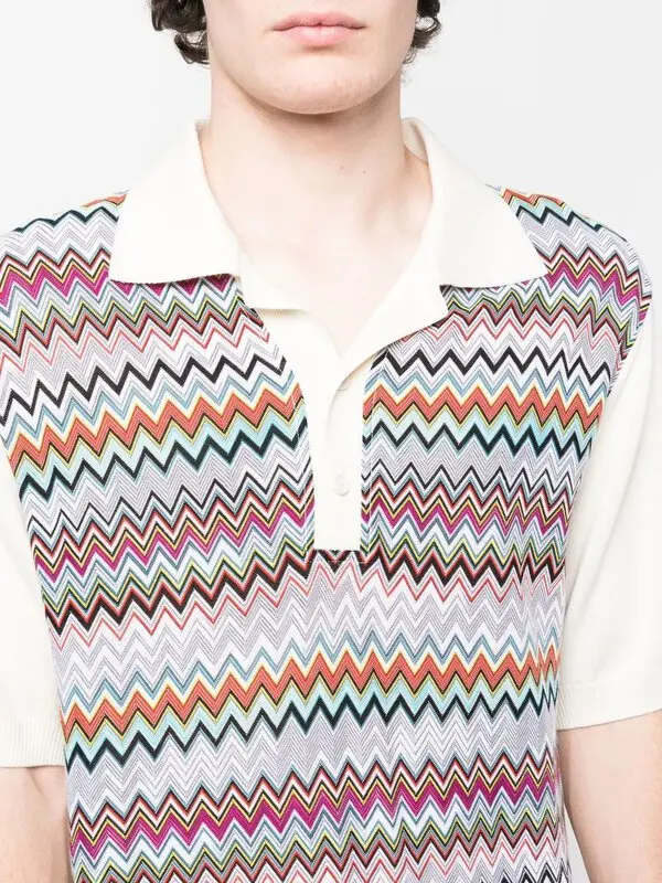 Missoni Zigzag Knit Polo Shirt In White - 30% Off | Editorialist