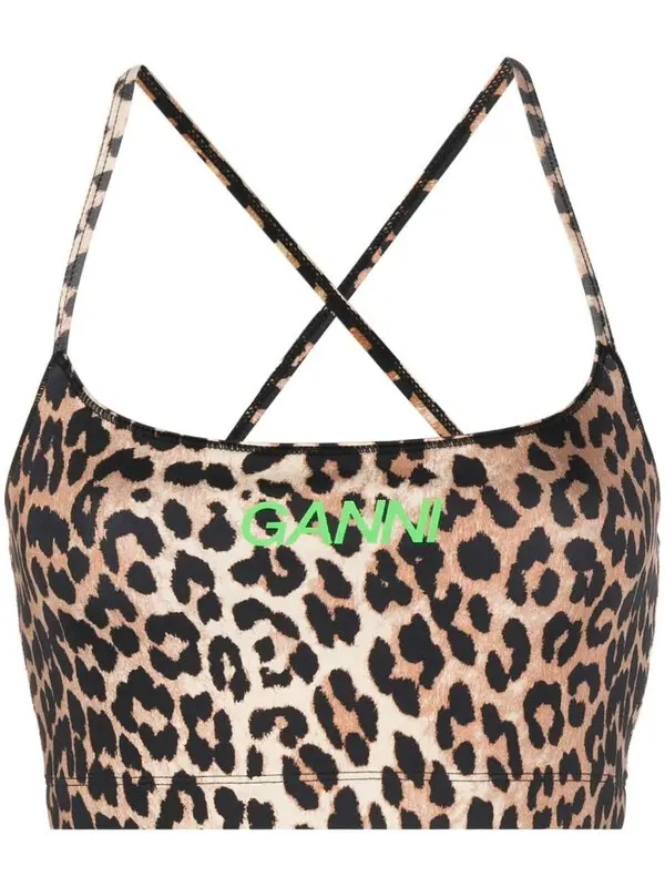 GANNI Leopard-print Cropped Top - Brown