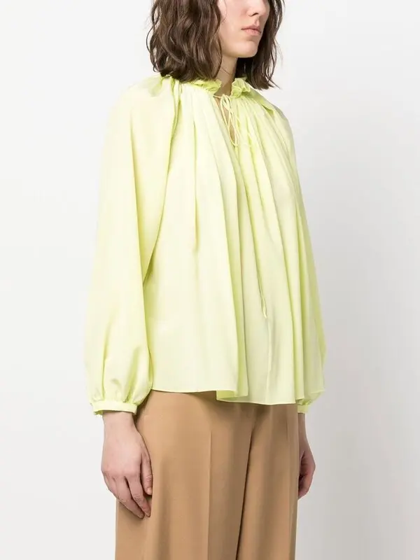 LANVIN Pleated-neckline Silk Blouse - Green
