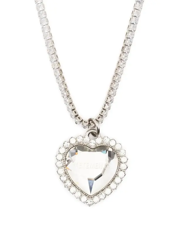 Vetements Crystal-embellished Heart Charm Necklace - Silver