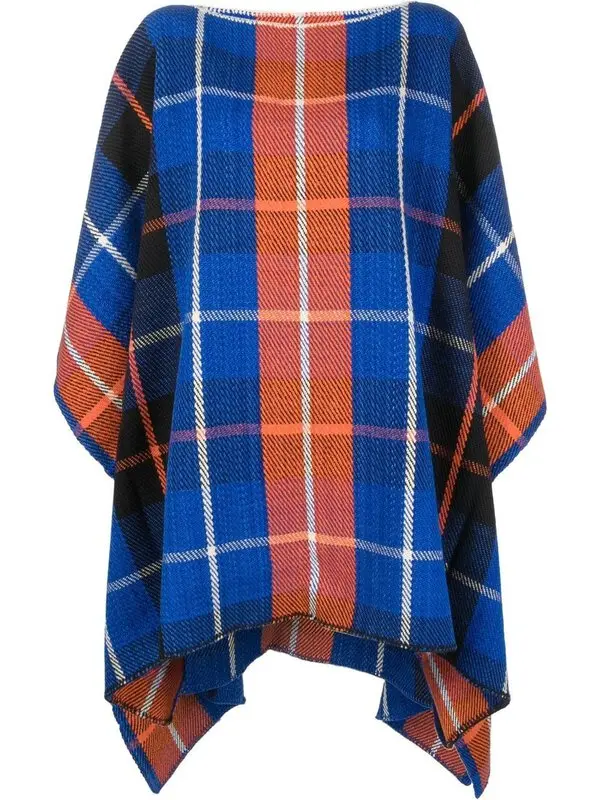 Colville Windowpane-pattern Wool Poncho