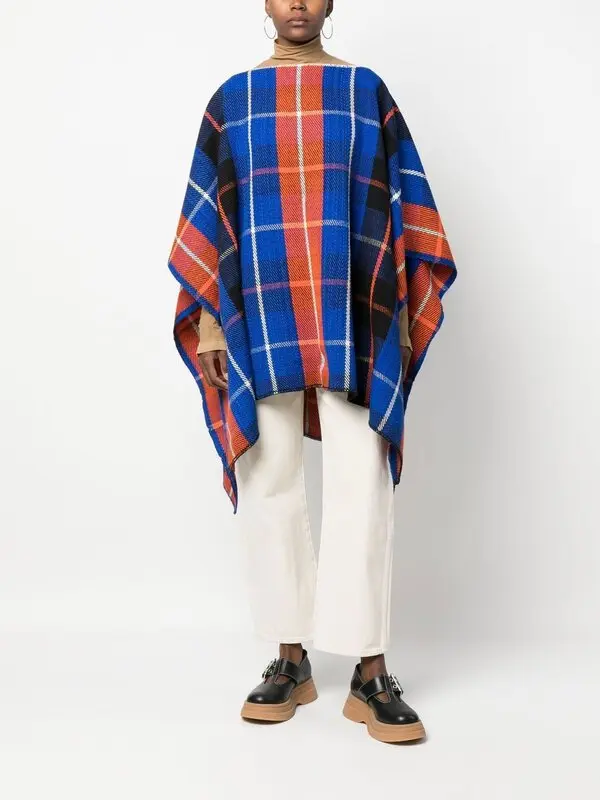 Colville Windowpane-pattern Wool Poncho