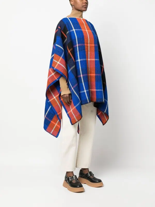 Colville Windowpane-pattern Wool Poncho