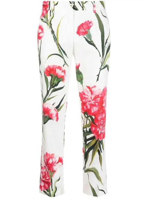 Dolce & Gabbana Carnation-print Cropped Trousers - White