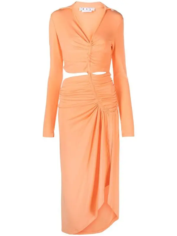 Off-White Cut-out Draped Dress - Orange