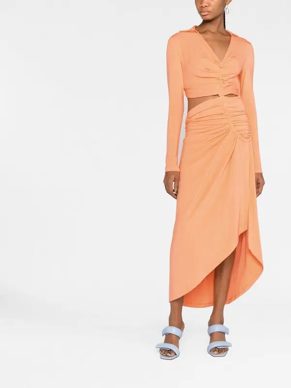 Off-White Cut-out Draped Dress - Orange