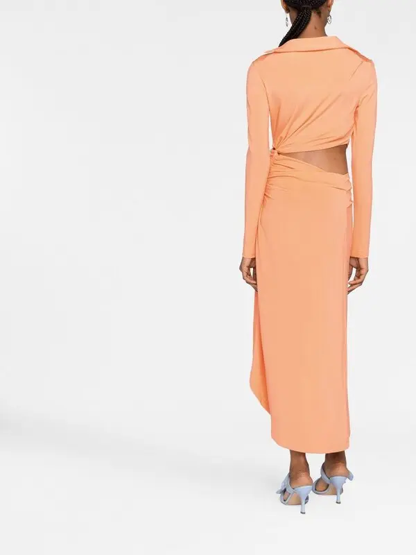 Off-White Cut-out Draped Dress - Orange