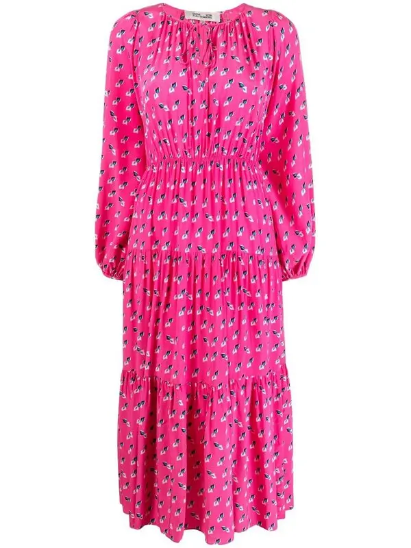 Diane Von Furstenberg Long-Sleeved Midi Dress - Pink | Editorialist