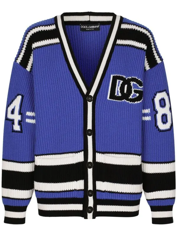 Dolce & Gabbana Logo-patch Ribbed-knit Cardigan - Blue