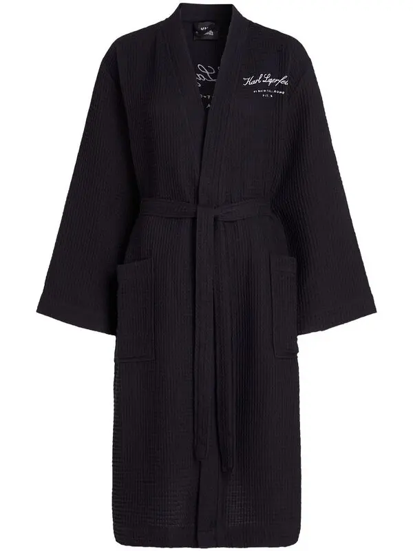 Karl Lagerfeld Hotel Karl Waffle-knit Bathrobe - Black