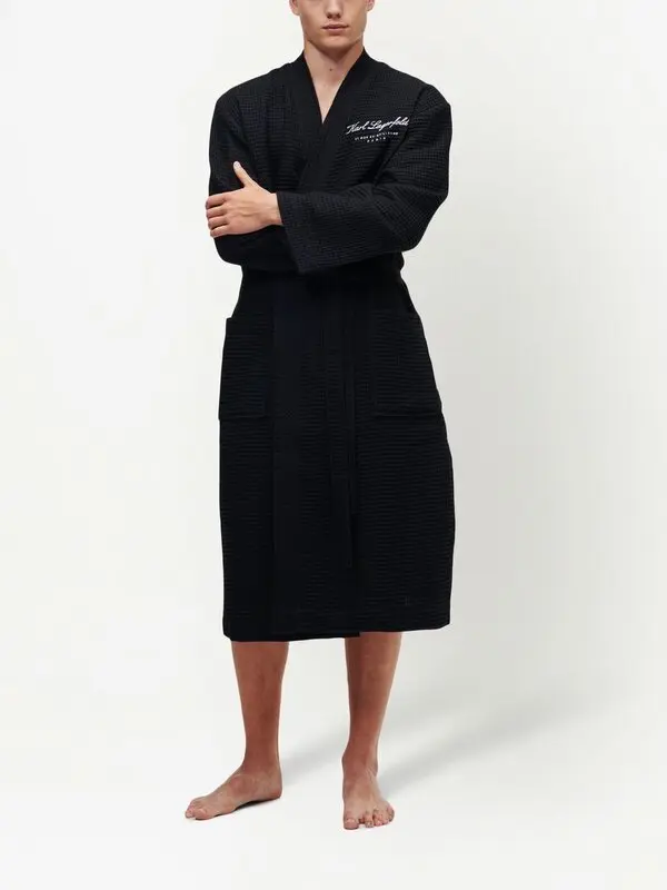 Karl Lagerfeld Hotel Karl Waffle-knit Bathrobe - Black