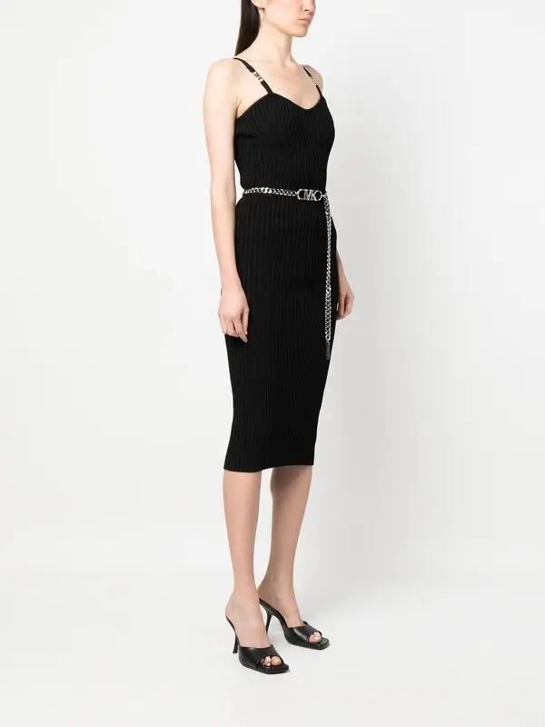 Michael Kors Logo-belt Ribbed Midi Dress