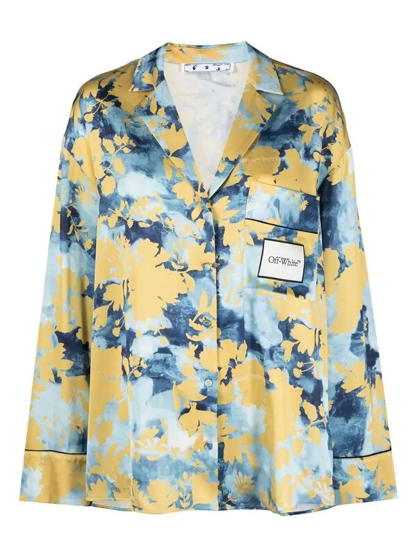 Off-White Flower-print V-neck Shirt - Blue
