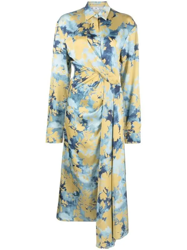 Off-White Floral-print Wrap Shirtdress