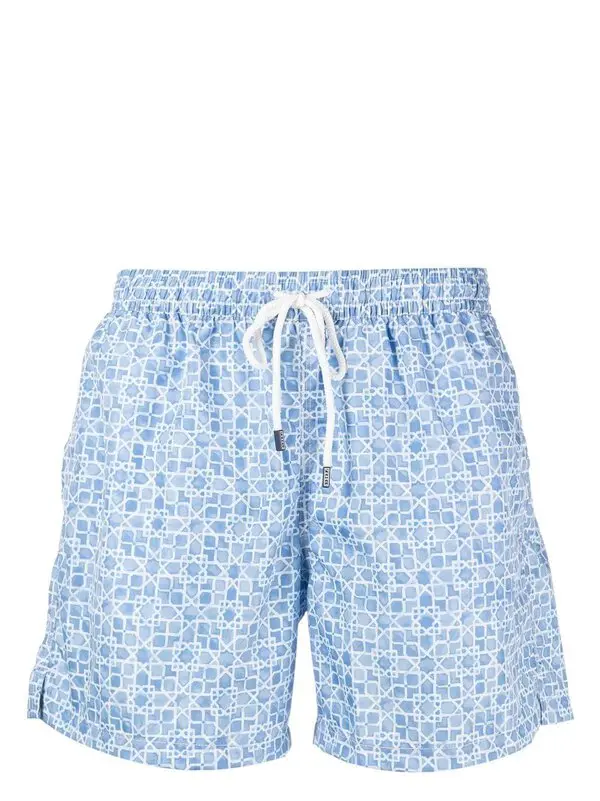 Fedeli Geometric Print Swim Shorts - Blue