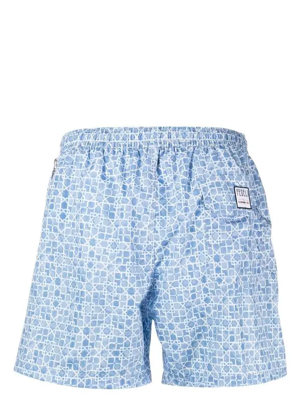 Fedeli Geometric Print Swim Shorts - Blue